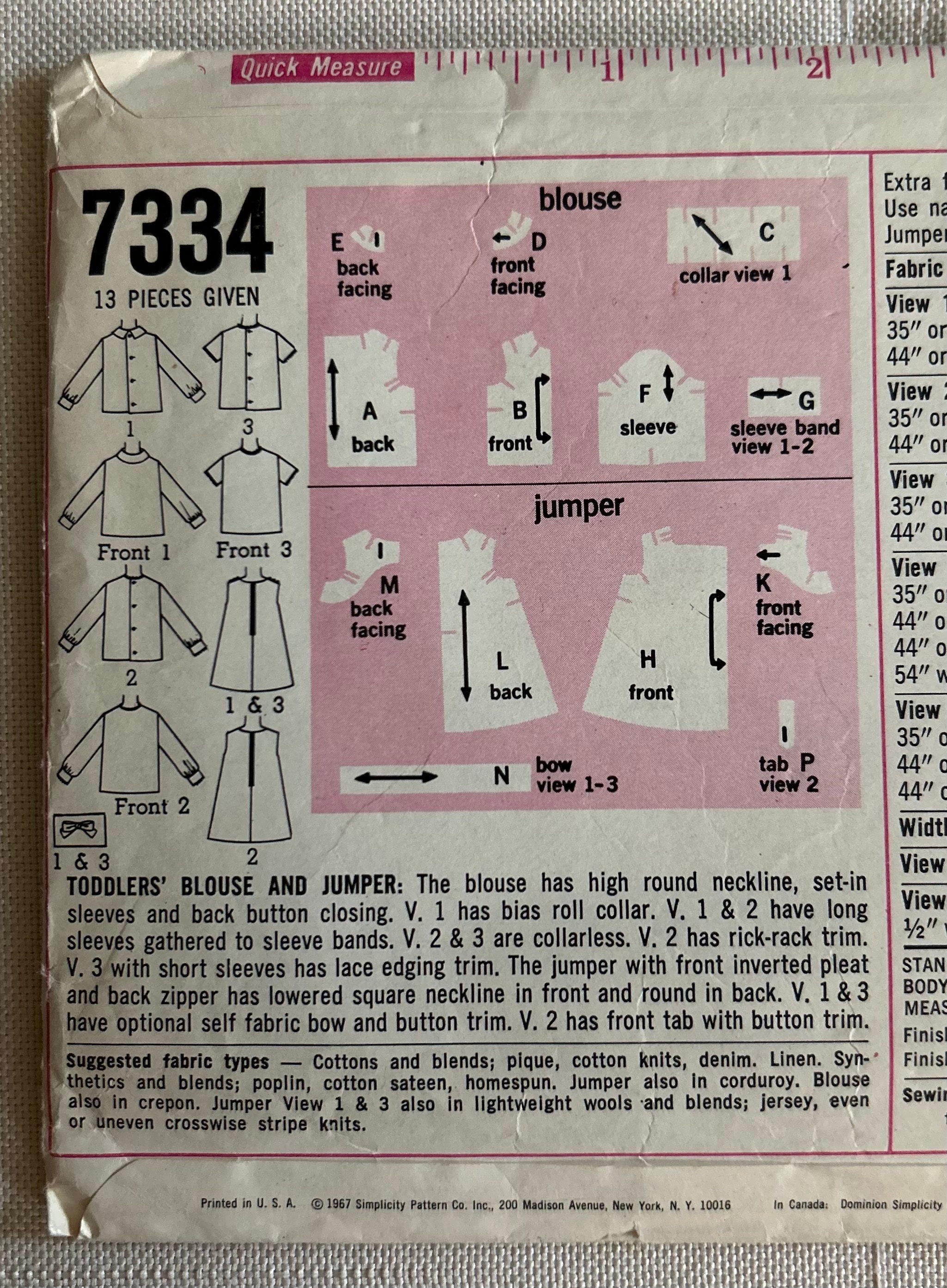 Vintage 1967 Simplicity Sewing Pattern 7334 Toddler's Long or Short ...
