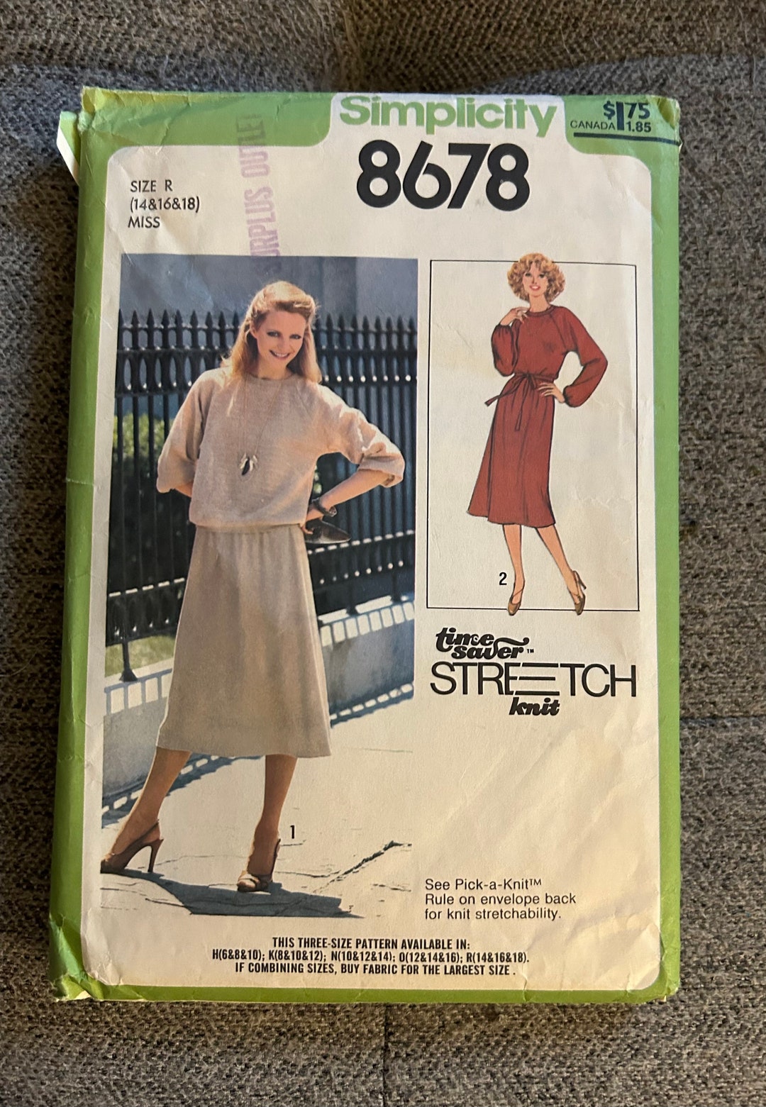 Vintage 1978 Simplicity Sewing Pattern 8678 Misses' Pullover Dress or ...