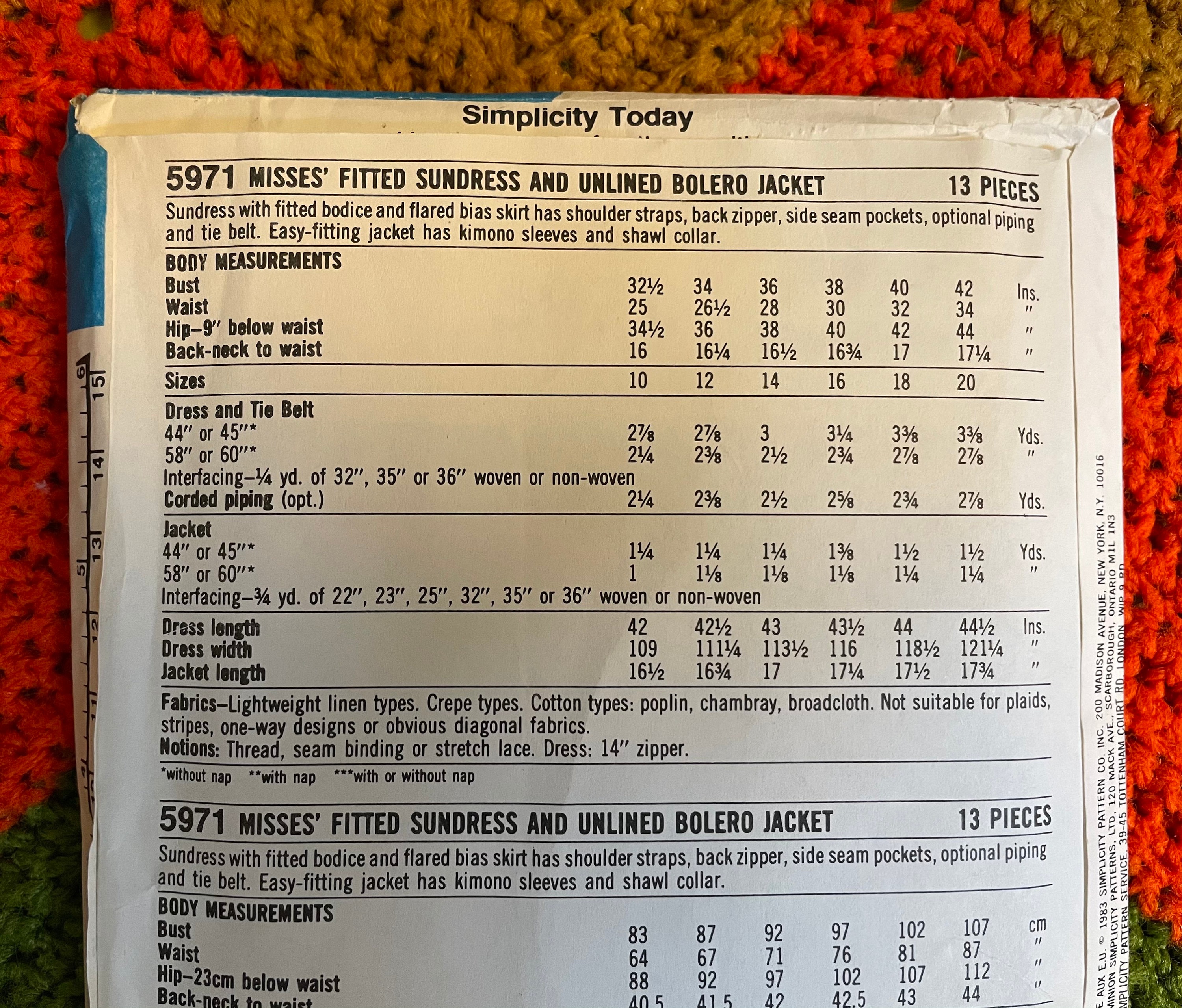 Vintage 1983 Simplicity Extra-sure Sewing Pattern #5971 Misses' Fitted ...