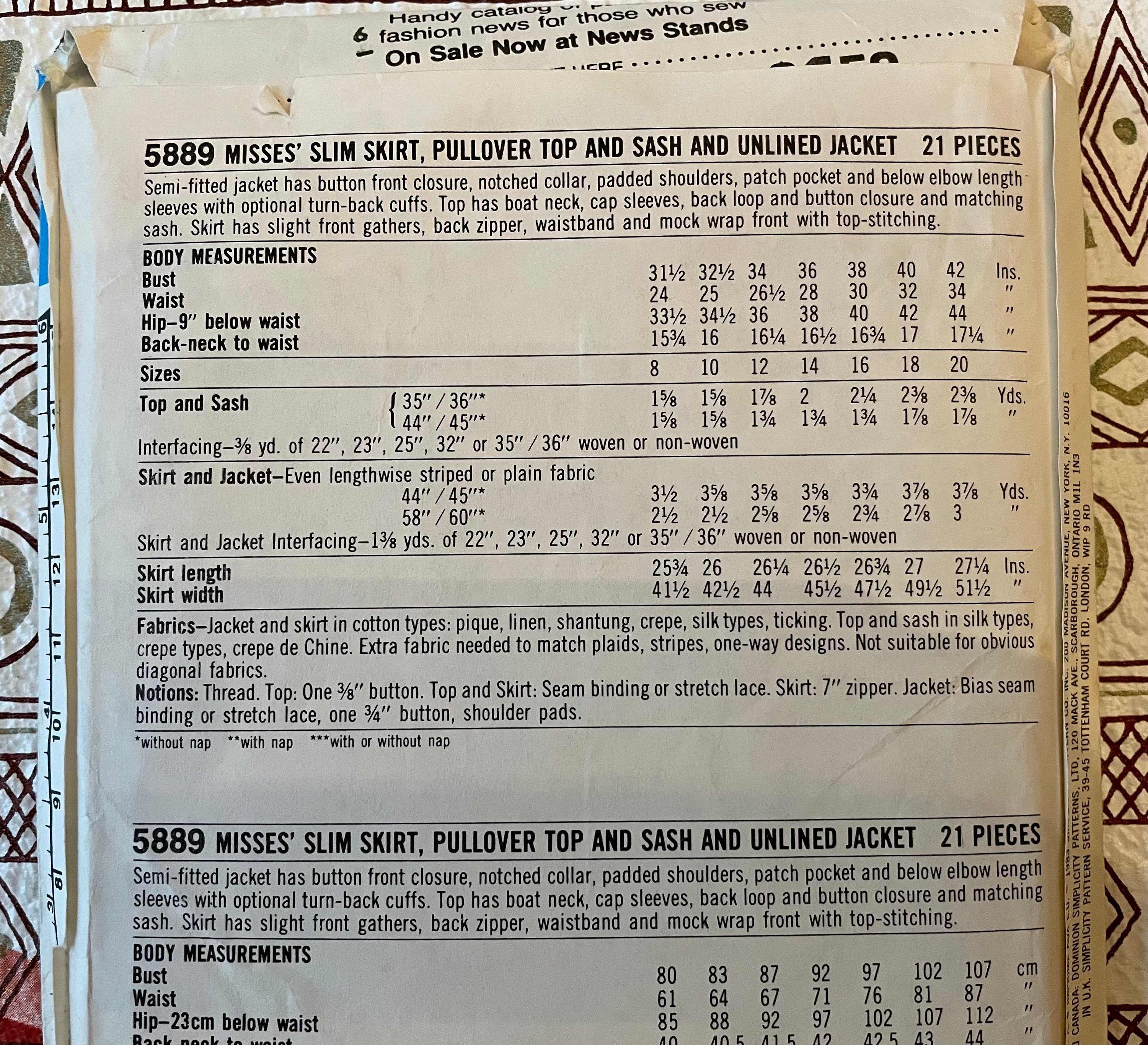 Vintage 1983 Simplicity ESP Sewing Pattern 5889 Misses' Slim Skirt ...