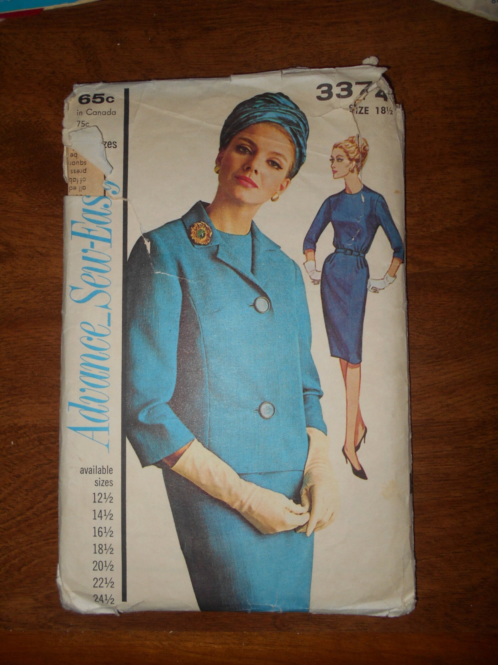 Vintage 1964 Sew-easy Advance Sewing Pattern 3374 Misses' Dress and ...