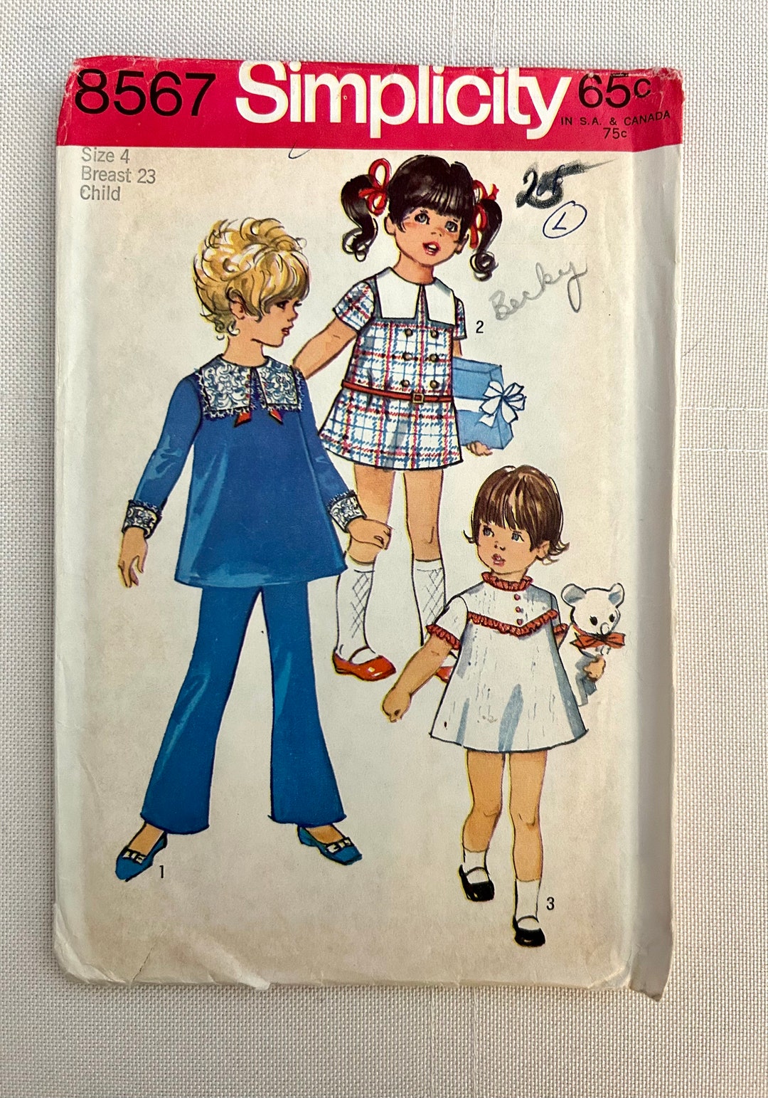 Vintage 1969 Simplicity Sewing Pattern 8567 Child's Dress or Tunic ...