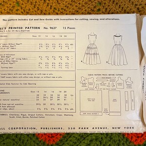 Vintage 1953 Mccall's Pattern #9637 Misses' Sleeveless Party Dress in 2 ...