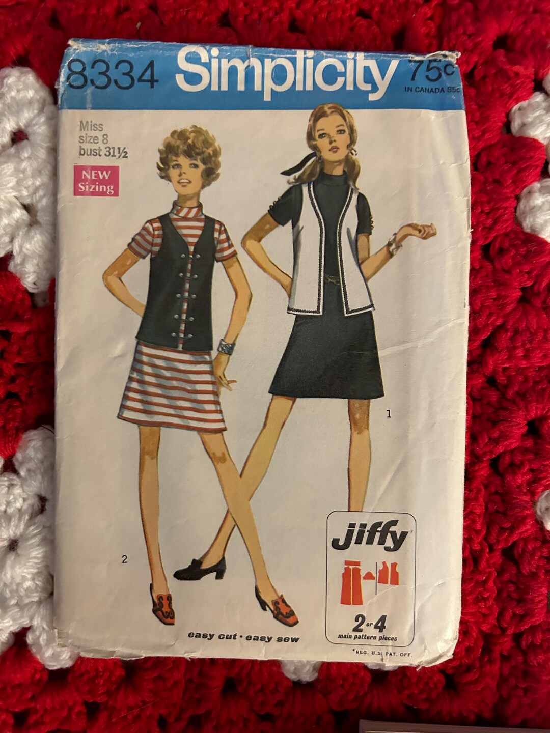 Vintage 1969 Simplicity Sewing Pattern 8334 Misses' Jiffy High Neck Dress & Vest Size 8 Bust 31. ...