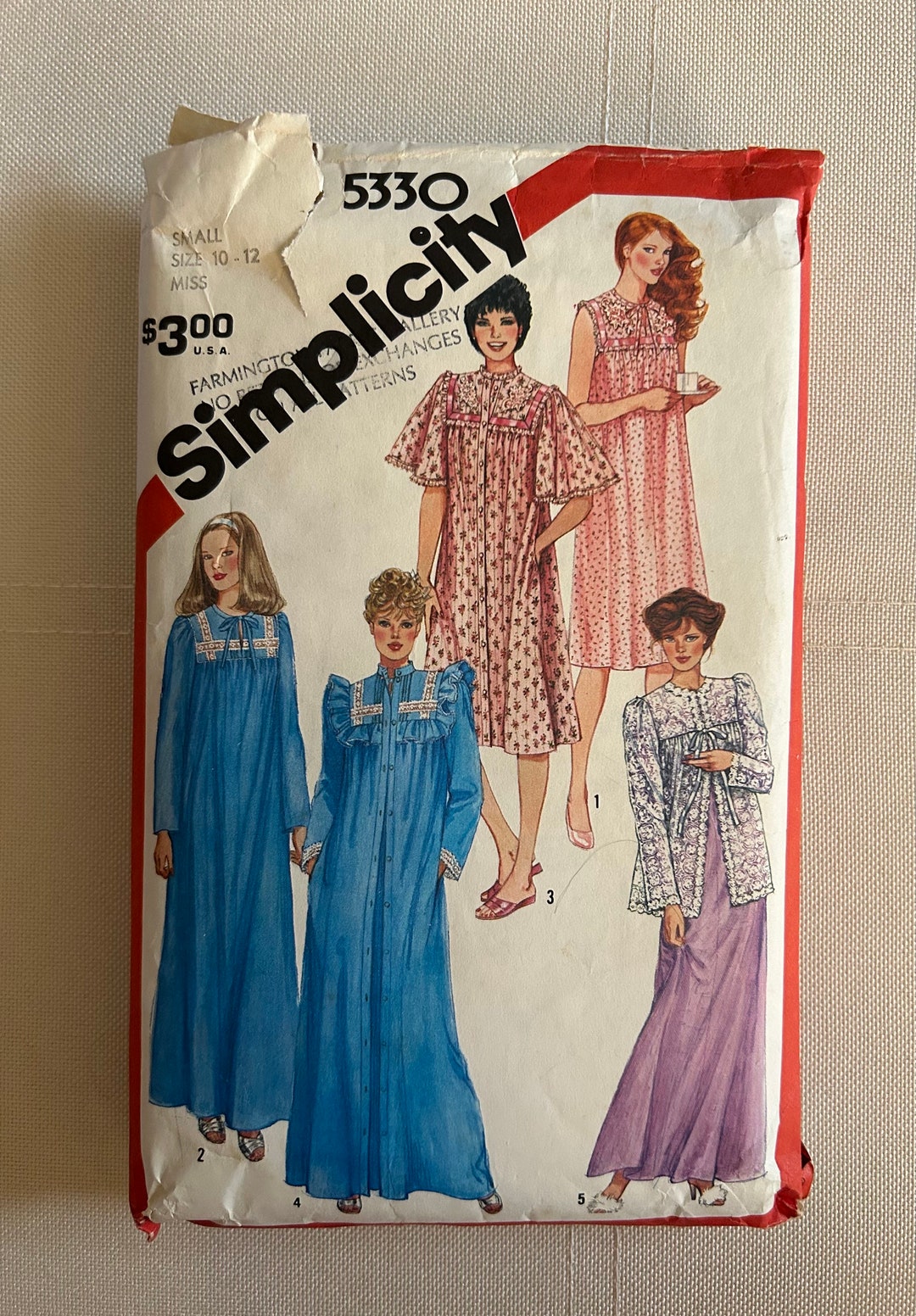 Vintage 1981 Simplicity Sewing Pattern 5330 Misses' Pullover Nightgown ...