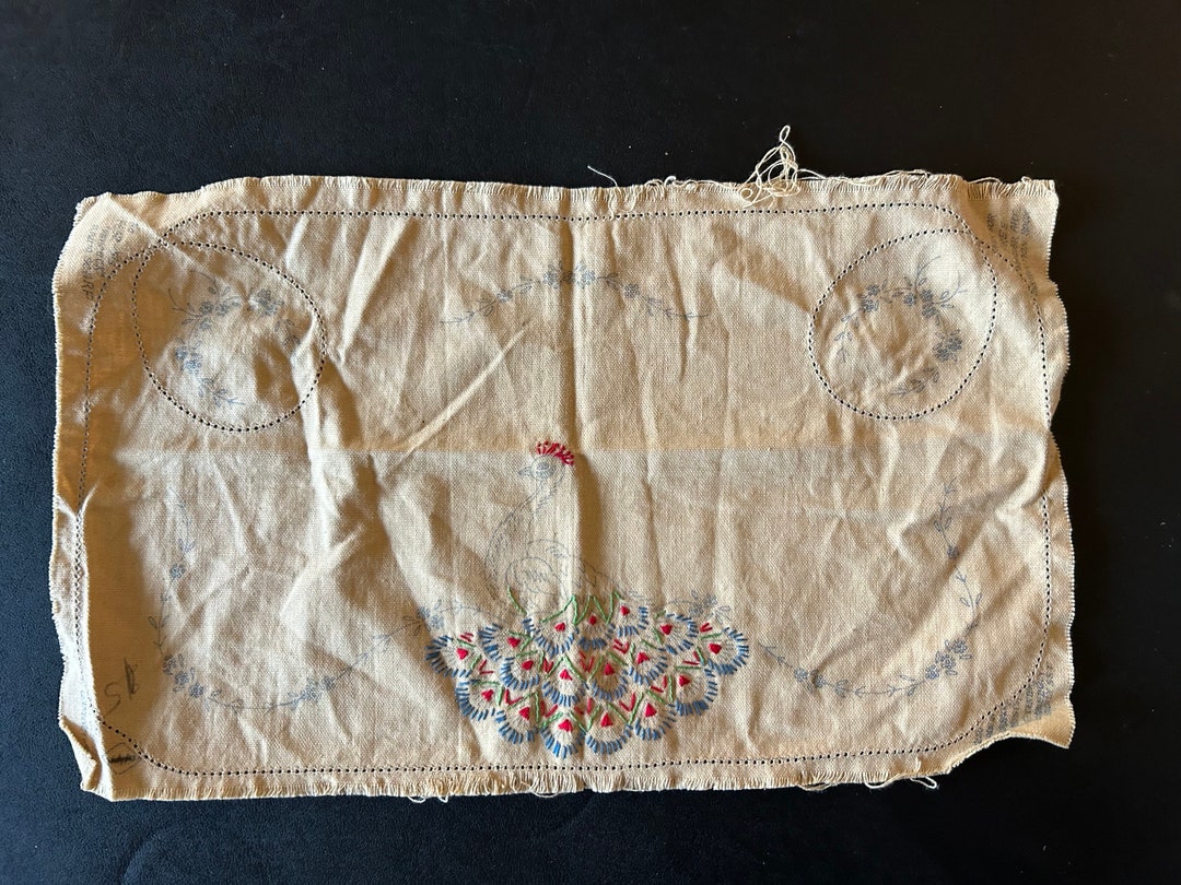 Vintage 1940's Unfinished Peacock Radio Scarf Embroidery Project Made ...