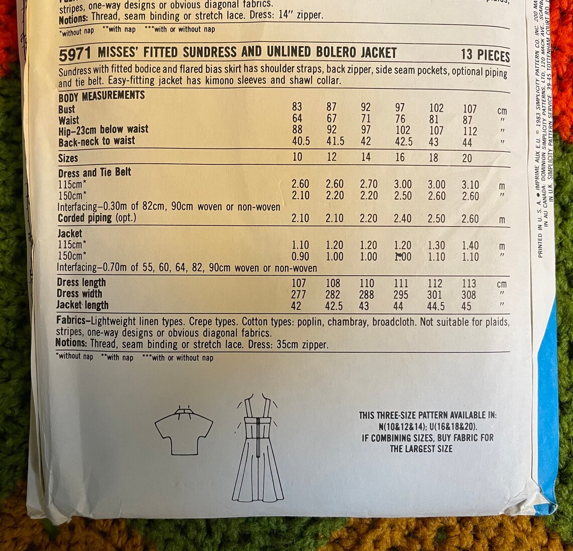 Vintage 1983 Simplicity Extra-sure Sewing Pattern #5971 Misses' Fitted ...