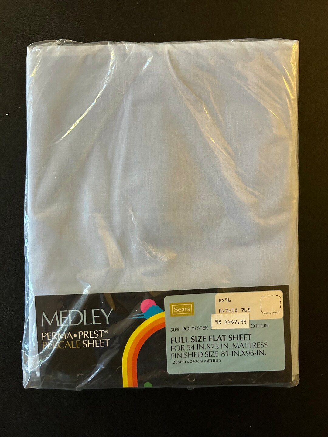 Vintage 1970's Sears Medley Full Size Light Blue Flat Sheet NEW in ...
