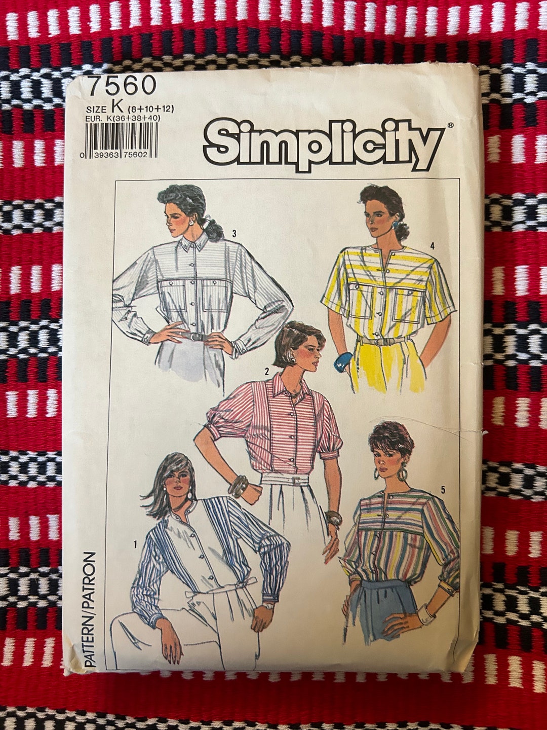 Vintage 1986 Simplicity Sewing Pattern 7560 Misses' Button-down Shirts ...