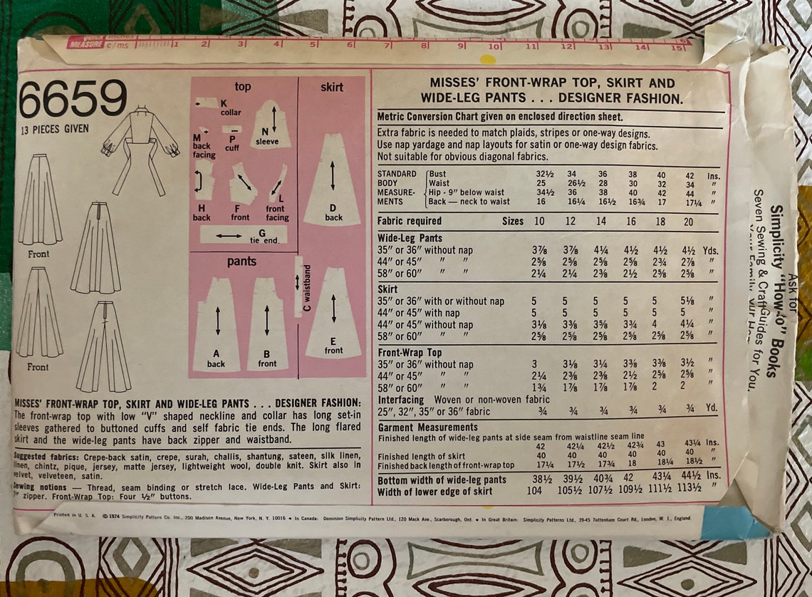 Vintage 1974 Simplicity Pattern 6659 Misses' Designer Fashion Front ...