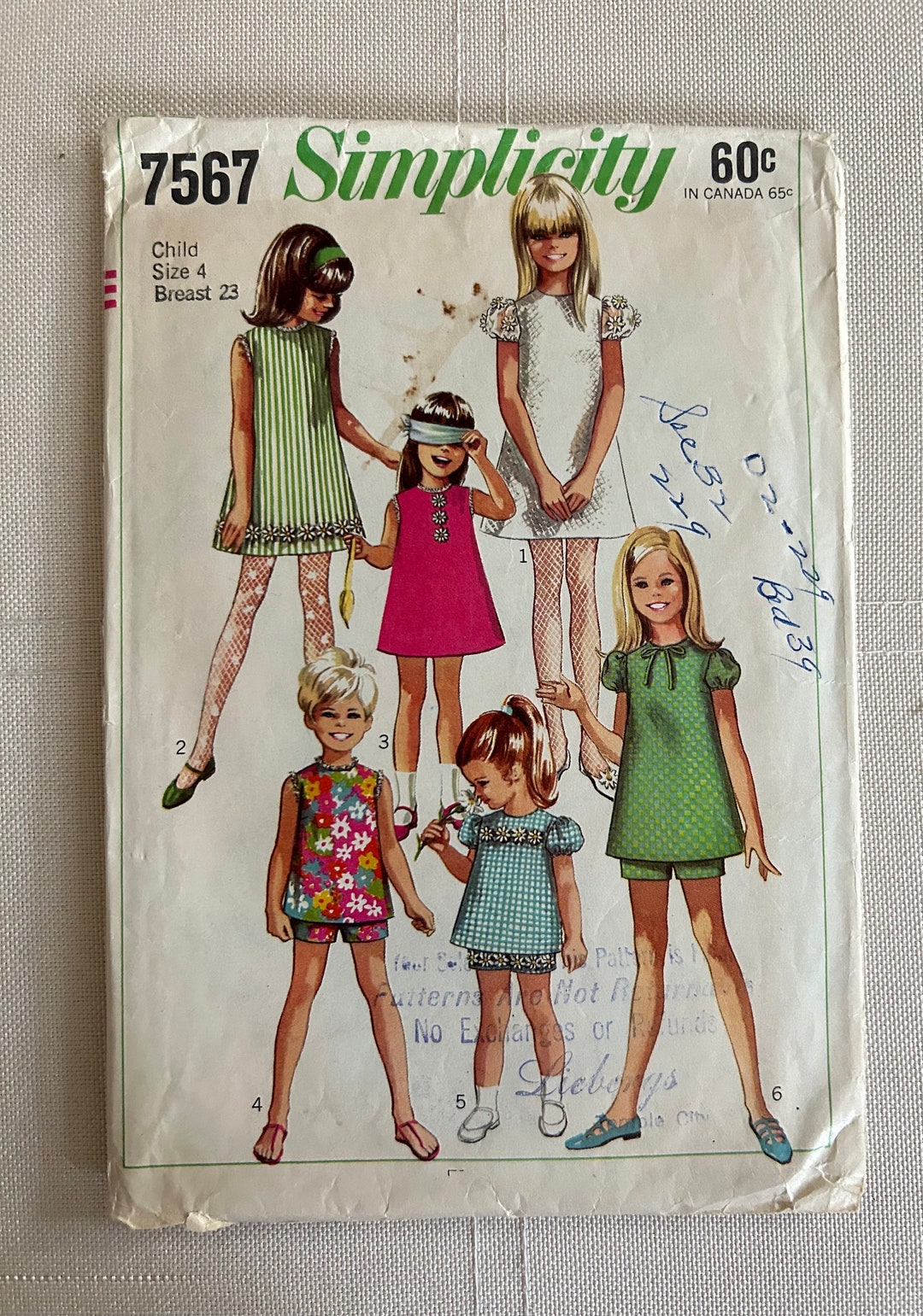 Vintage 1968 Simplicity Sewing Pattern 7567 Child’s Dress in 2 Lengths ...