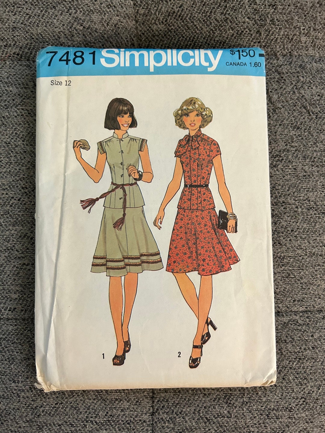 Vintage 1976 Simplicity Sewing Pattern 7481 Misses' 2 Piece Dress Skirt ...