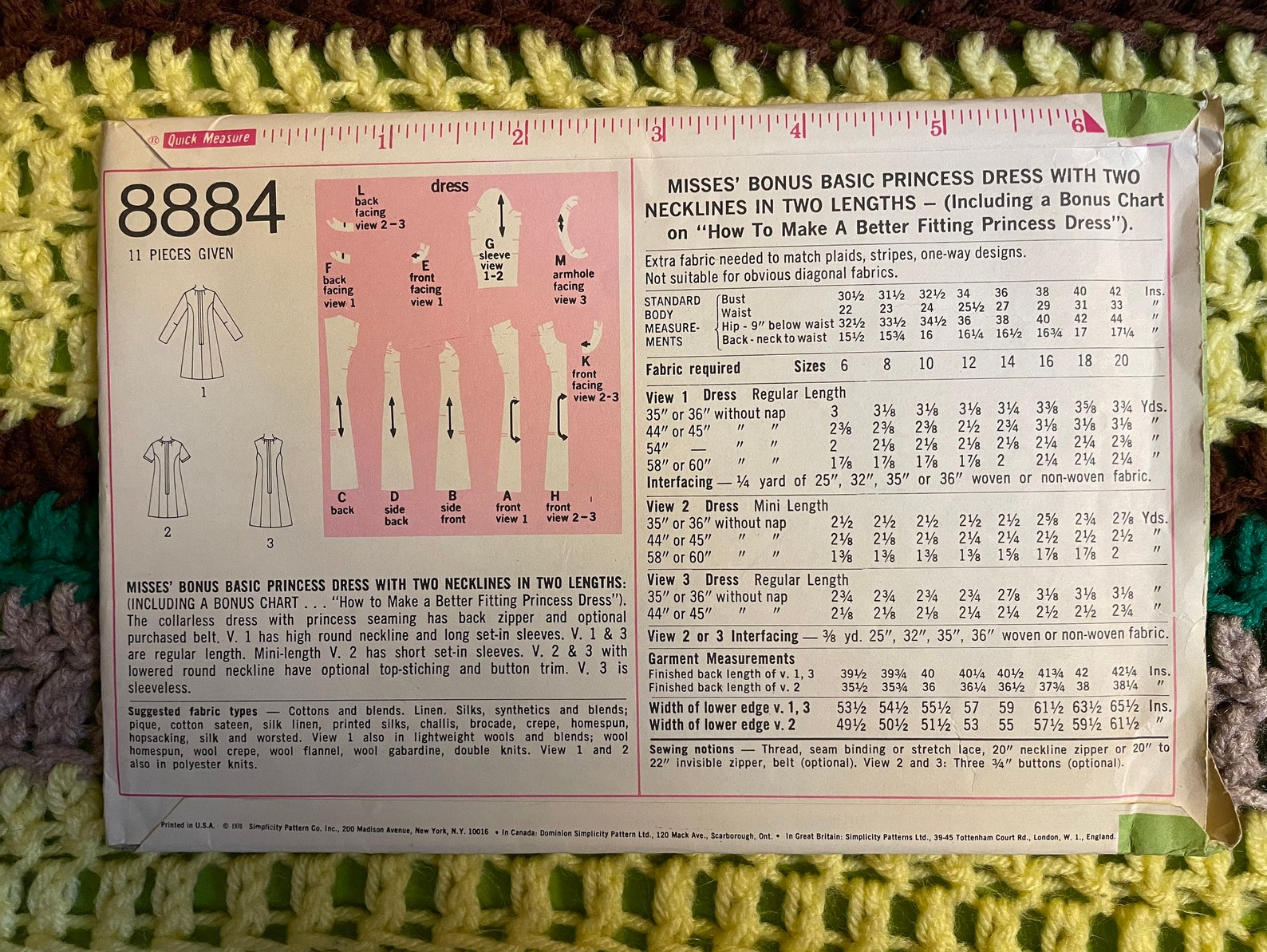 Vintage 1970 Simplicity Sewing Pattern # 8884 Misses' Princess Dress ...