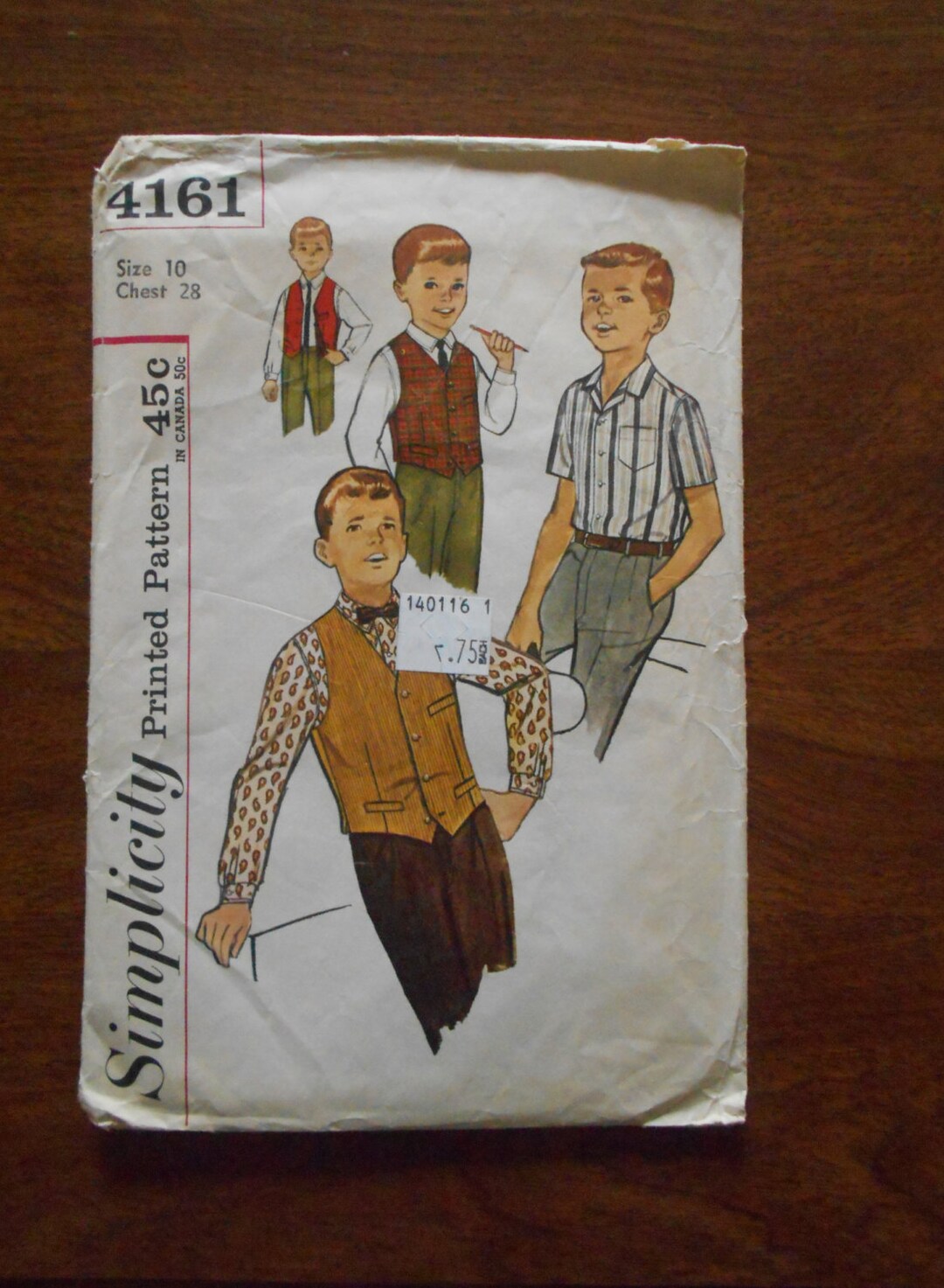 Vintage 1950's Simplicity Sewing Pattern # 4161 Boys' Shirt, Vest ...