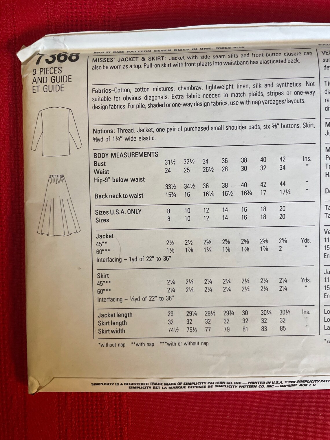 Vintage 1991 Simplicity Easy Pattern 7368 Misses' - Etsy