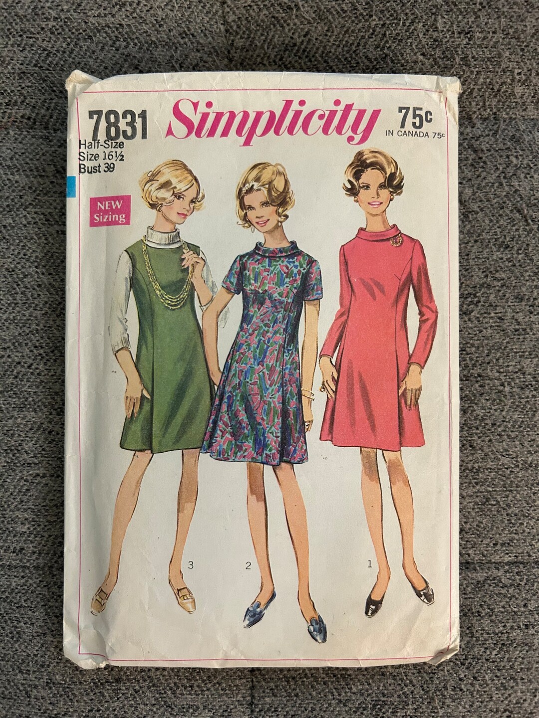 Vintage 1968 Simplicity Pattern 7831 Plus Size Pleated Dress or Jumper ...