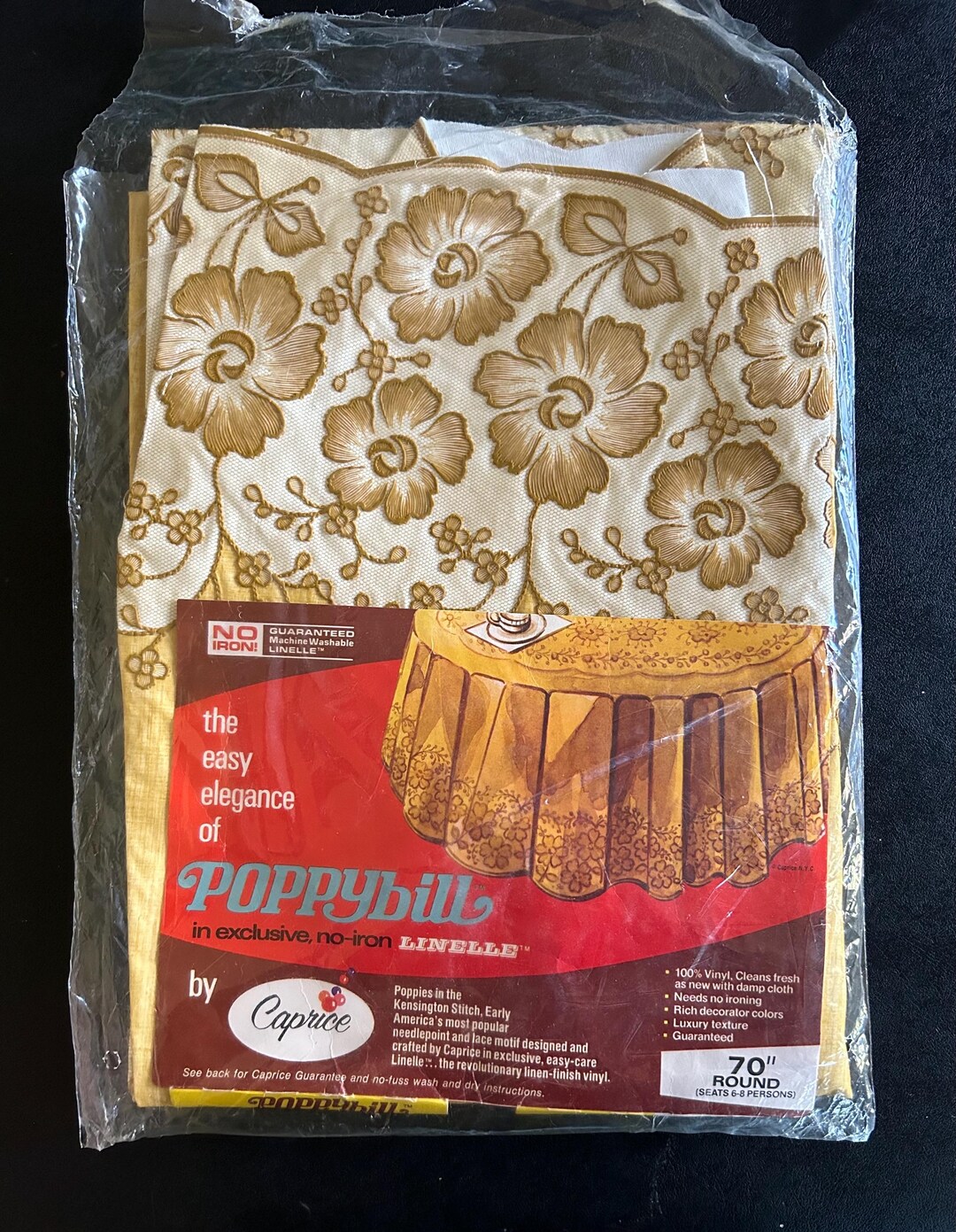 Vintage 1950's Poppybill by Caprice Faux Needlepoint & Lace 70" Round ...