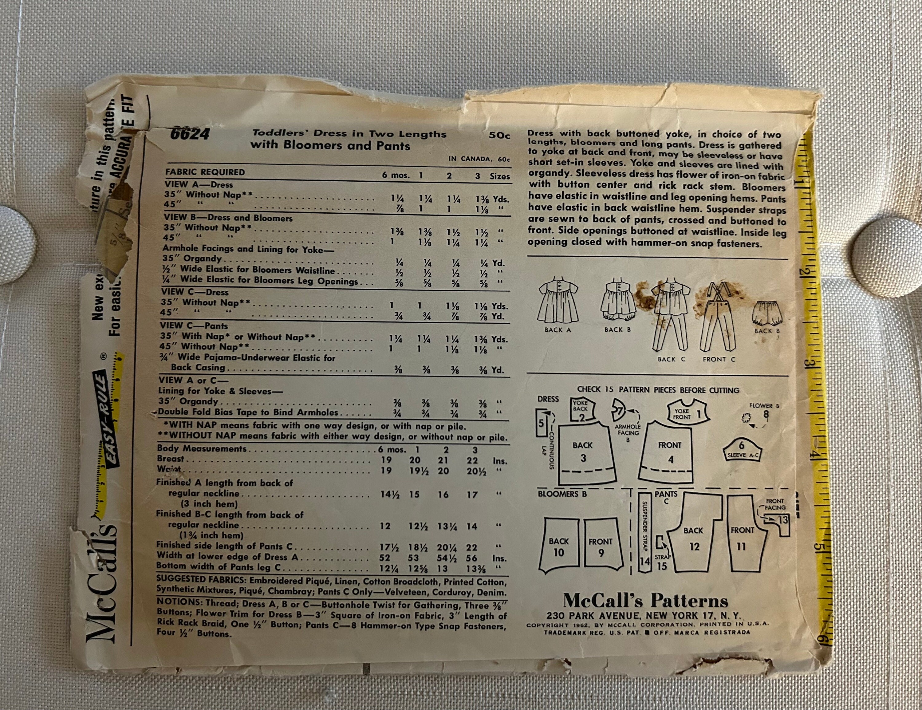 Vintage 1962 Mccall’s Sewing Pattern 6624 Baby Dress in 2 Lengths With ...