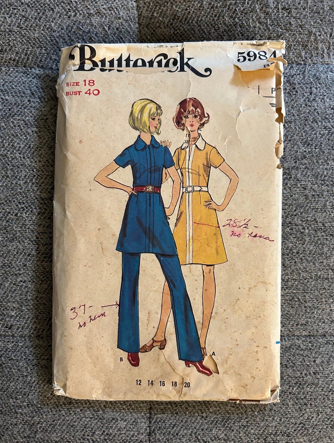 Vintage 1970 Butterick Sewing Pattern 5984 Misses' A-line One Piece ...