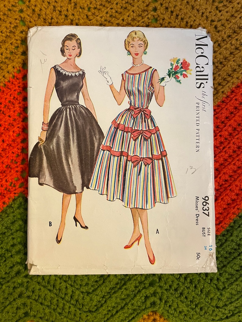 Vintage 1953 Mccall's Pattern #9637 Misses' Sleeveless Party Dress in 2 ...