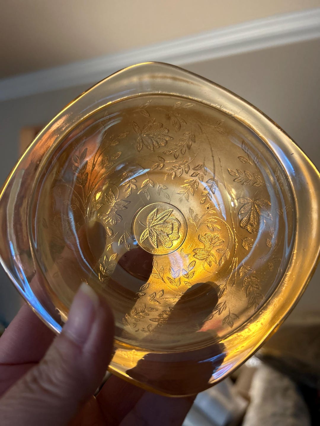 Vintage Jeanette Depression Carnival Glass Floragold Louisa Iridescent ...