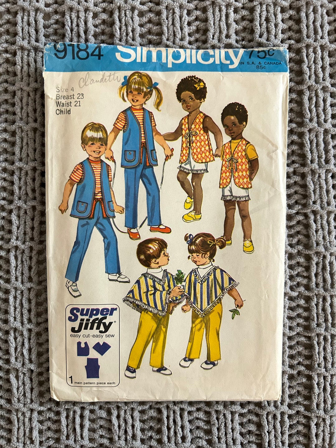 Vintage 1970 Simplicity Sewing Pattern 9184 Super-jiffy Child’s Pants ...