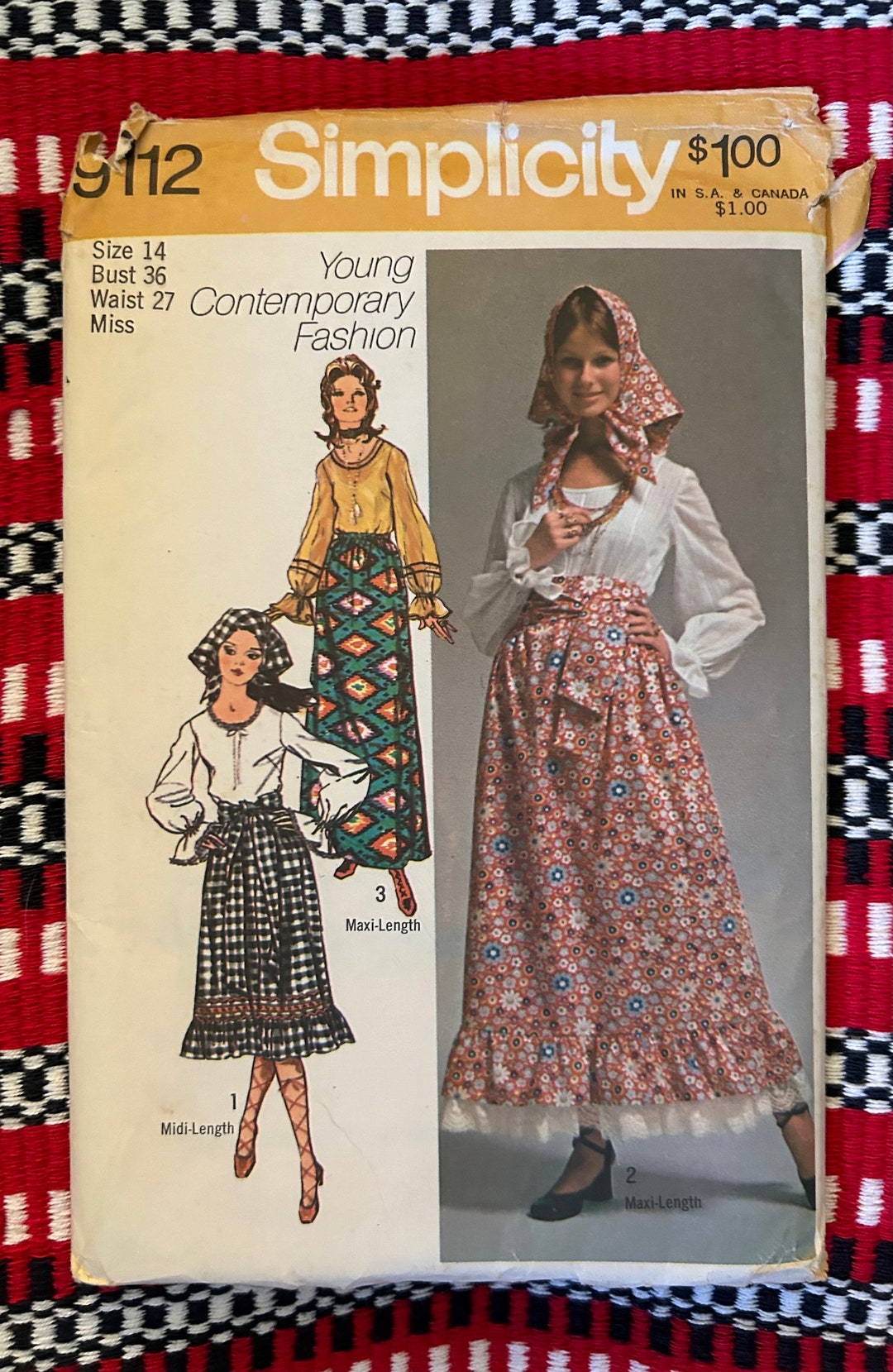 Vintage 1970 Simplicity Sewing Pattern 9112 Misses' Skirt in 2 Lengths ...