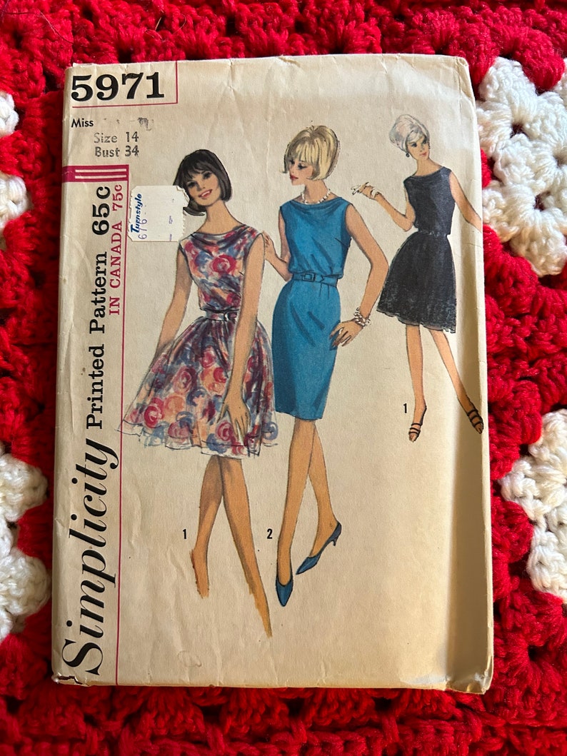 Vintage 1965 Simplicity Sewing Pattern 5971 Misses' One-piece With 2 ...