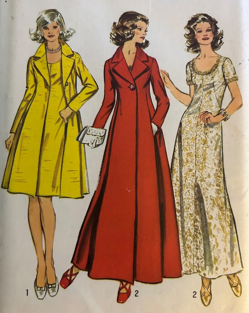 Vintage 1972 Simplicity Sewing Pattern 5351 Misses' Dress & Coat in 2 ...