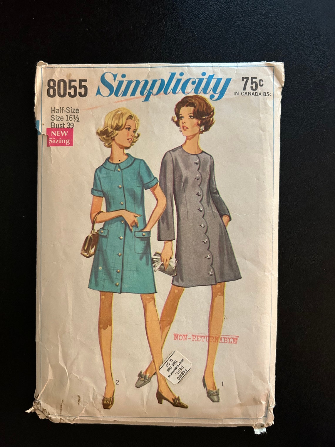 Vintage 1968 Simplicity Sewing Pattern 8055 Coat-dress in Half Sizes ...