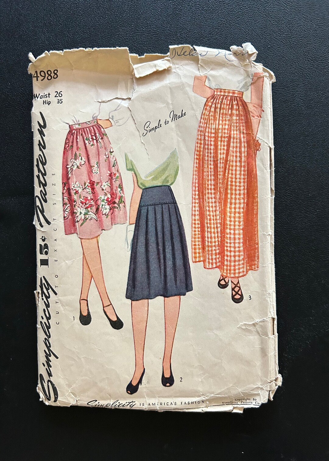 Vintage 1940's Simplicity Sewing Pattern 4988 Misses' Daytime & Evening ...