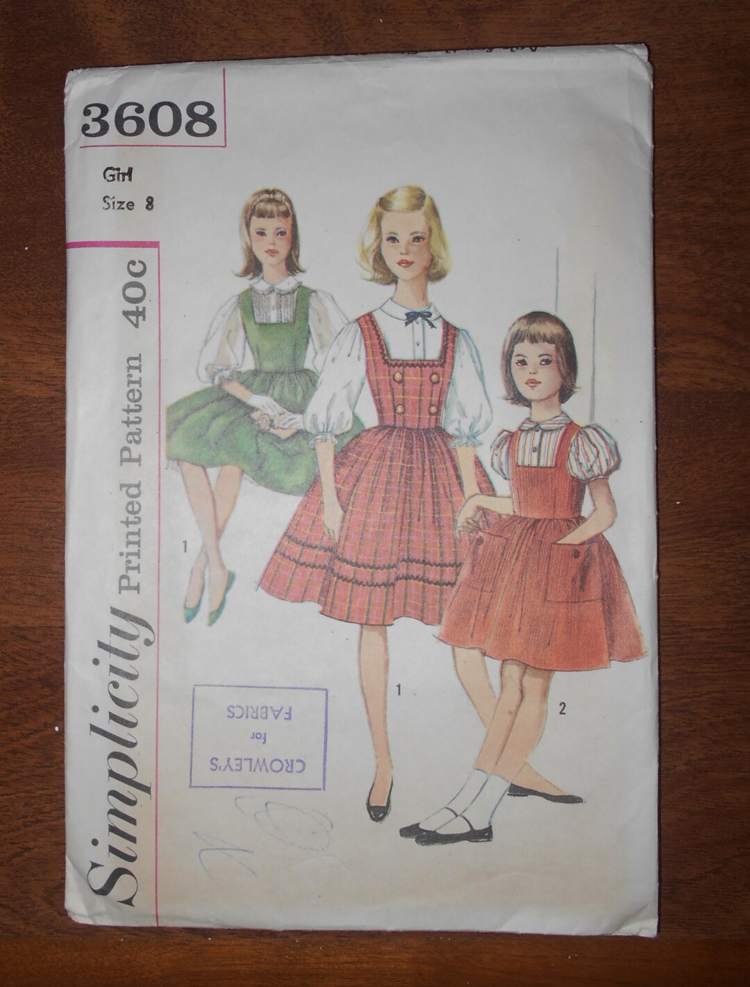 1960 Simplicity Sewing Pattern # 3608 Girls' Puffy Sleeve Blouse & Full ...
