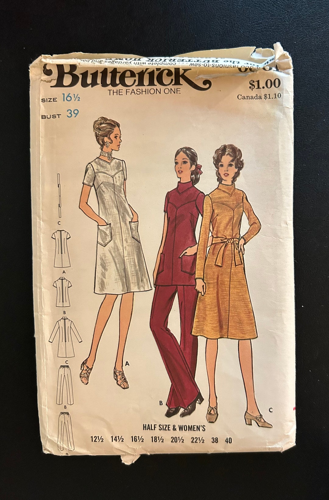 Vintage 1971 Butterick Sewing Pattern 6361 Women's Dress, Tunic & Pants ...