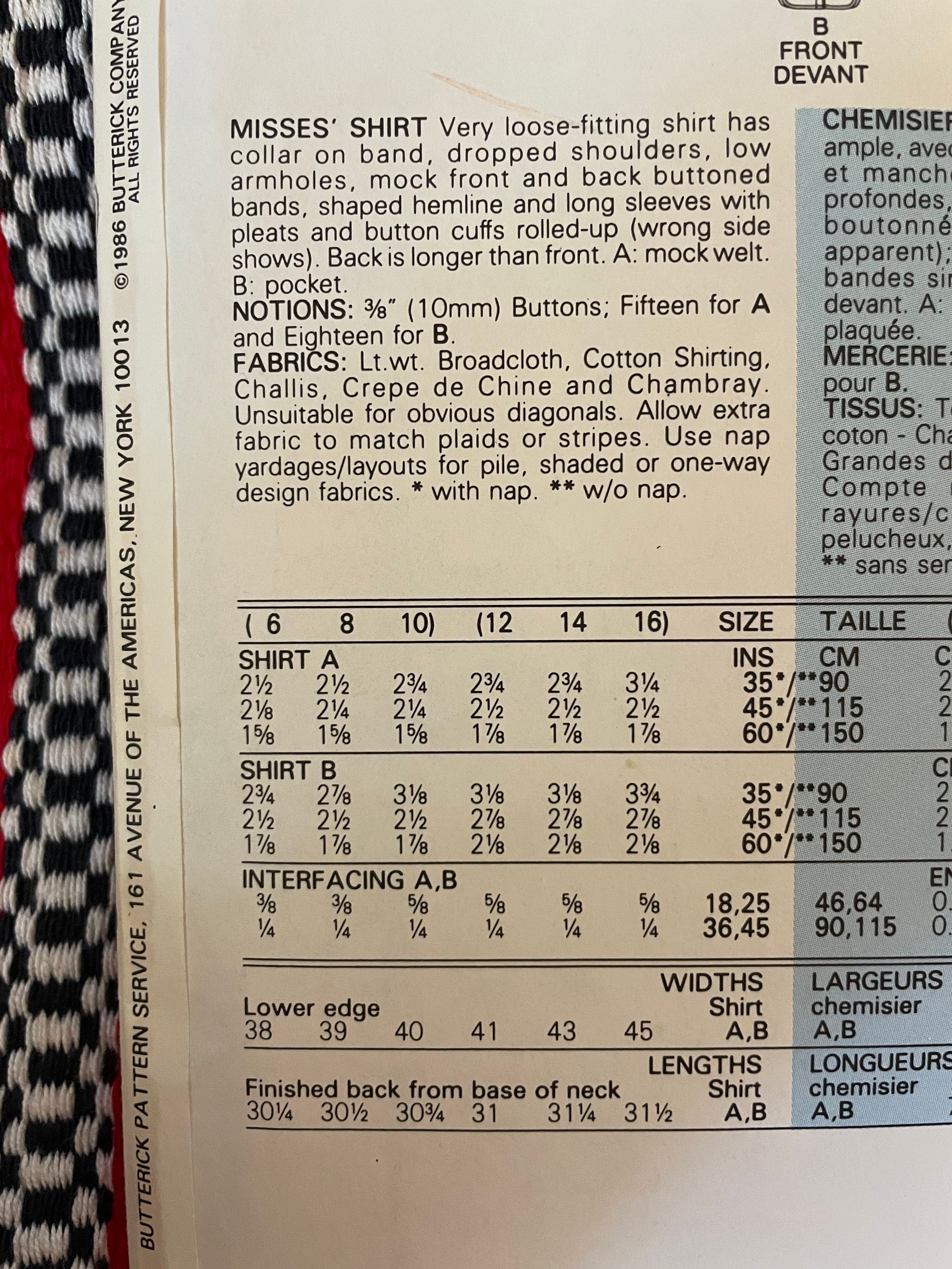 Vintage 1986 Butterick Sewing Pattern 3644 Misses Oversized Button-down ...