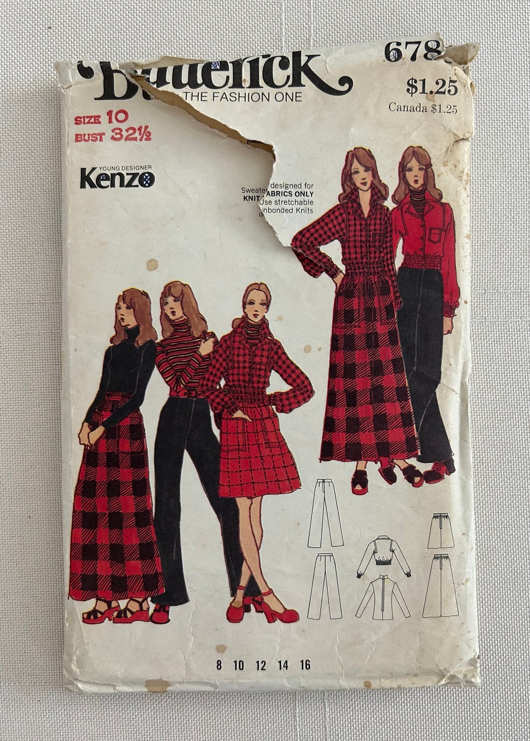 Vintage 1971 Butterick Young Designer KENZO Sewing Pattern 6788 Misses ...