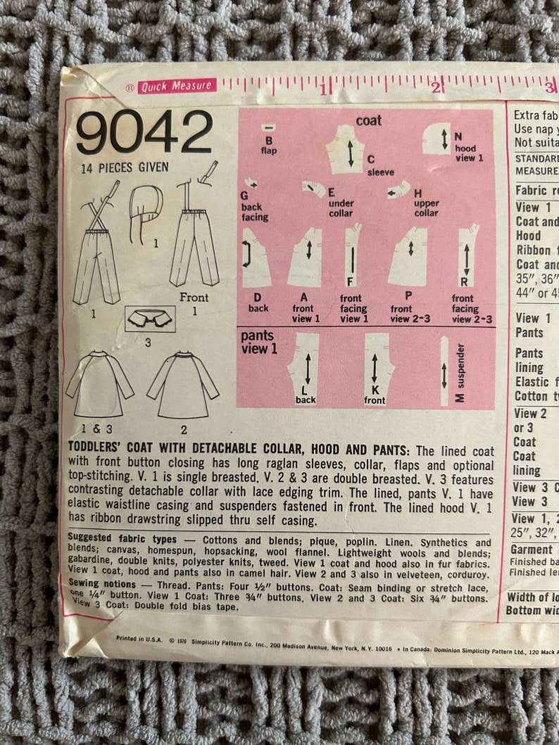Vintage 1970 Simplicity Sewing Pattern 9042 Toddlers Coat - Etsy