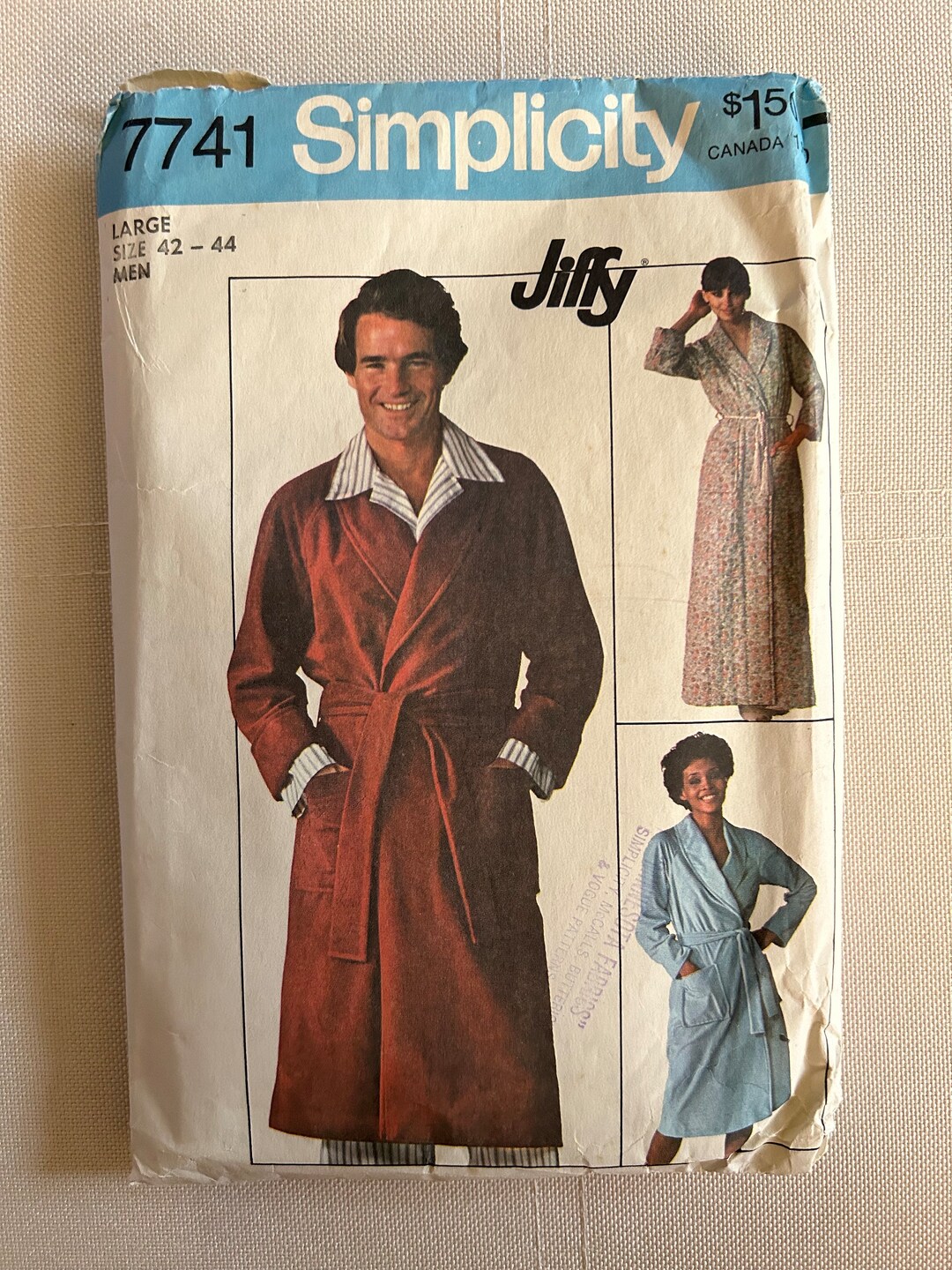 Vintage 1976 Simplicity Sewing Pattern 7741 Men’s Jiffy Robe Size Large ...