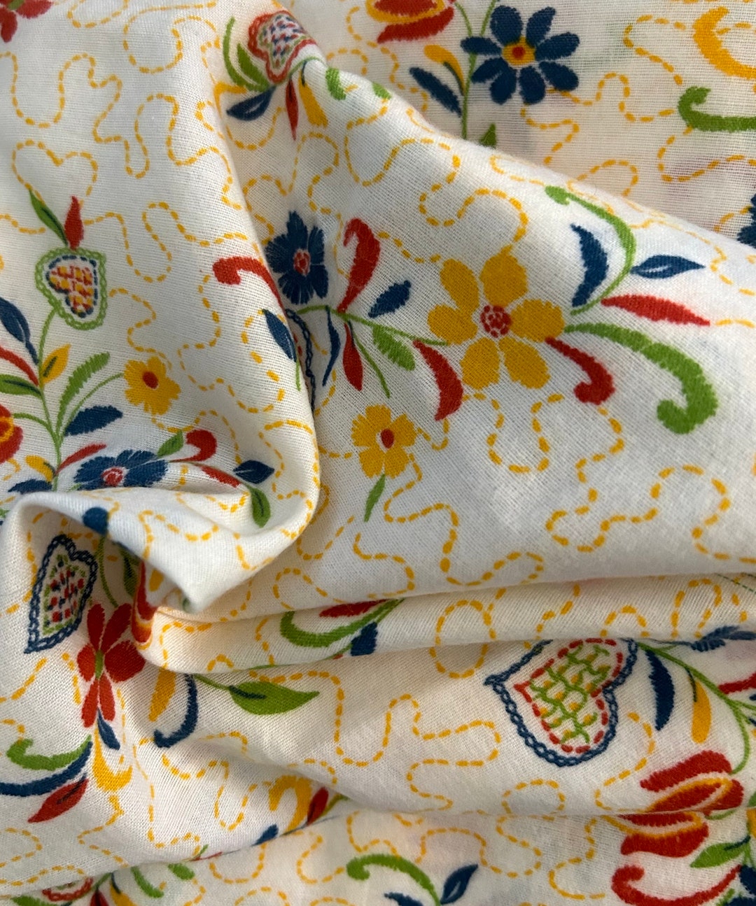 Vintage Lightweight Flannel Hearts & Flowers Fabric 1 Yard 45" Wide ...