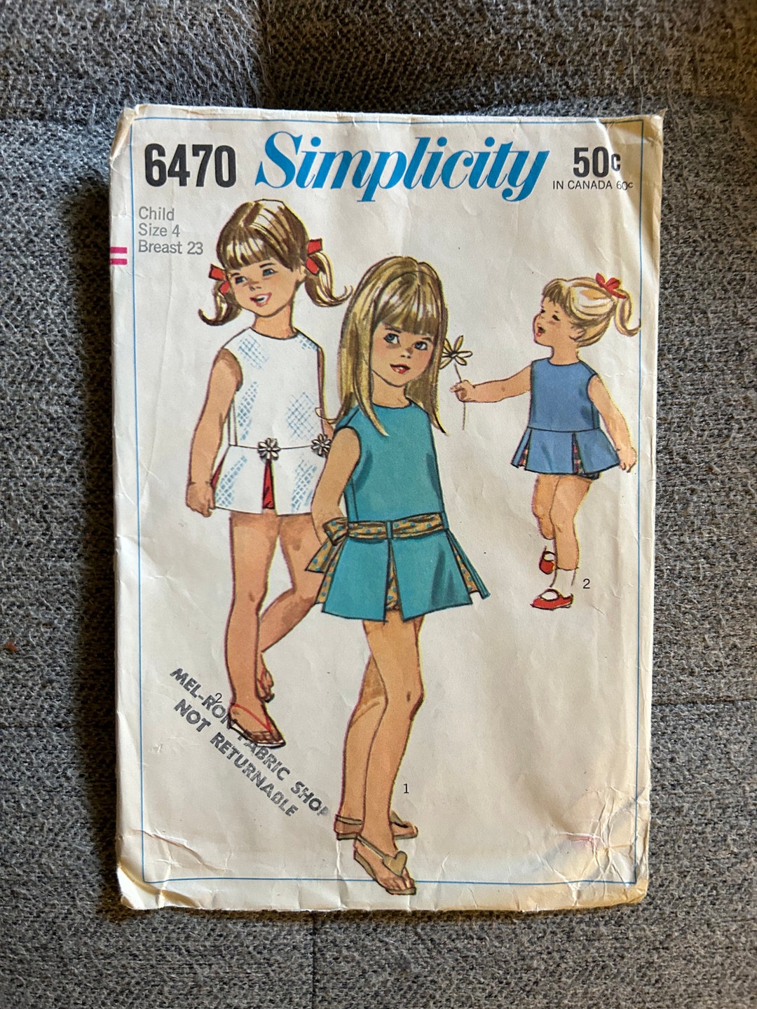 Vintage 1966 Simplicity Sewing Pattern 6470 Girls' Drop Waist Dress and ...