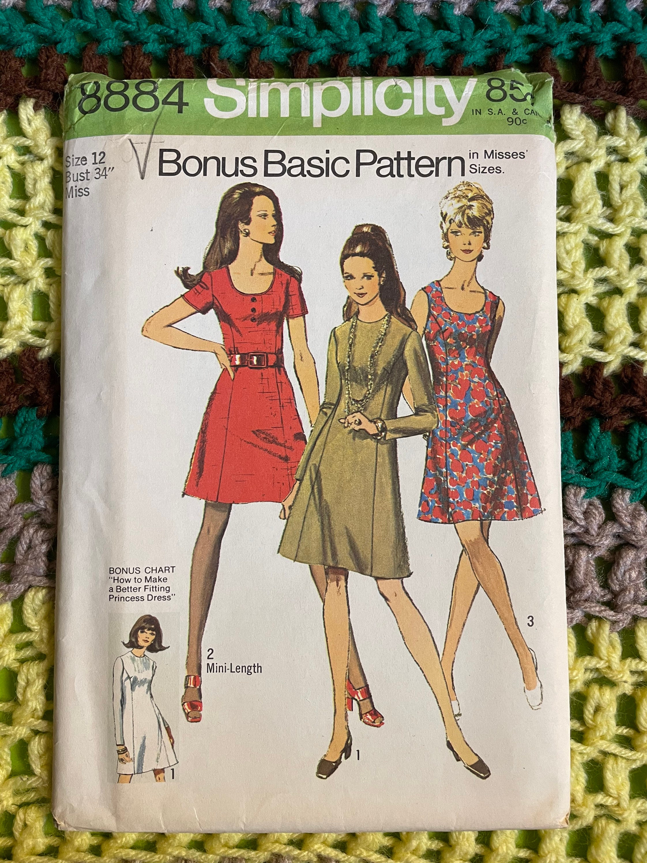 Vintage 1970 Simplicity Sewing Pattern # 8884 Misses' Princess Dress ...