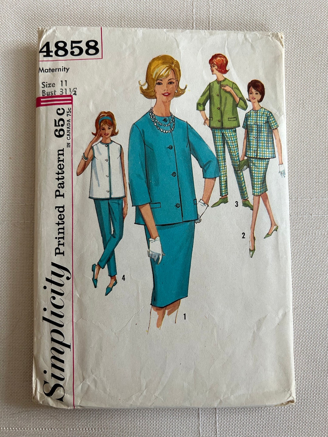 Vintage 1963 Simplicity Sewing Pattern 4858 Juniors Maternity Blouse or Top, Wiggle Skirt ...