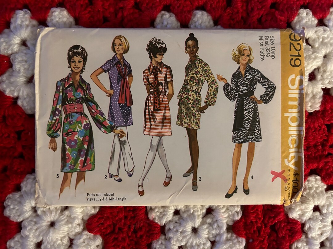 Vintage 1970 Simplicity Sewing Pattern 9219 Miss Petites' Dress in 2 ...
