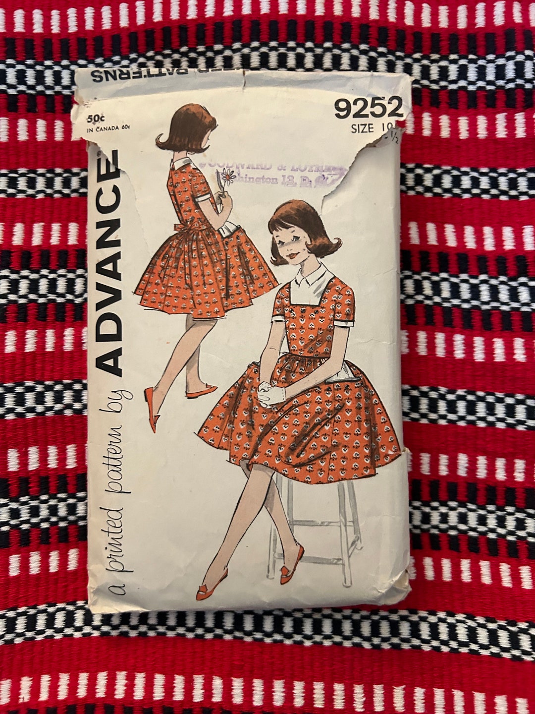 Vintage 1950's Advance Sewing Pattern 9252 Chub-deb Dress Girls' Size ...