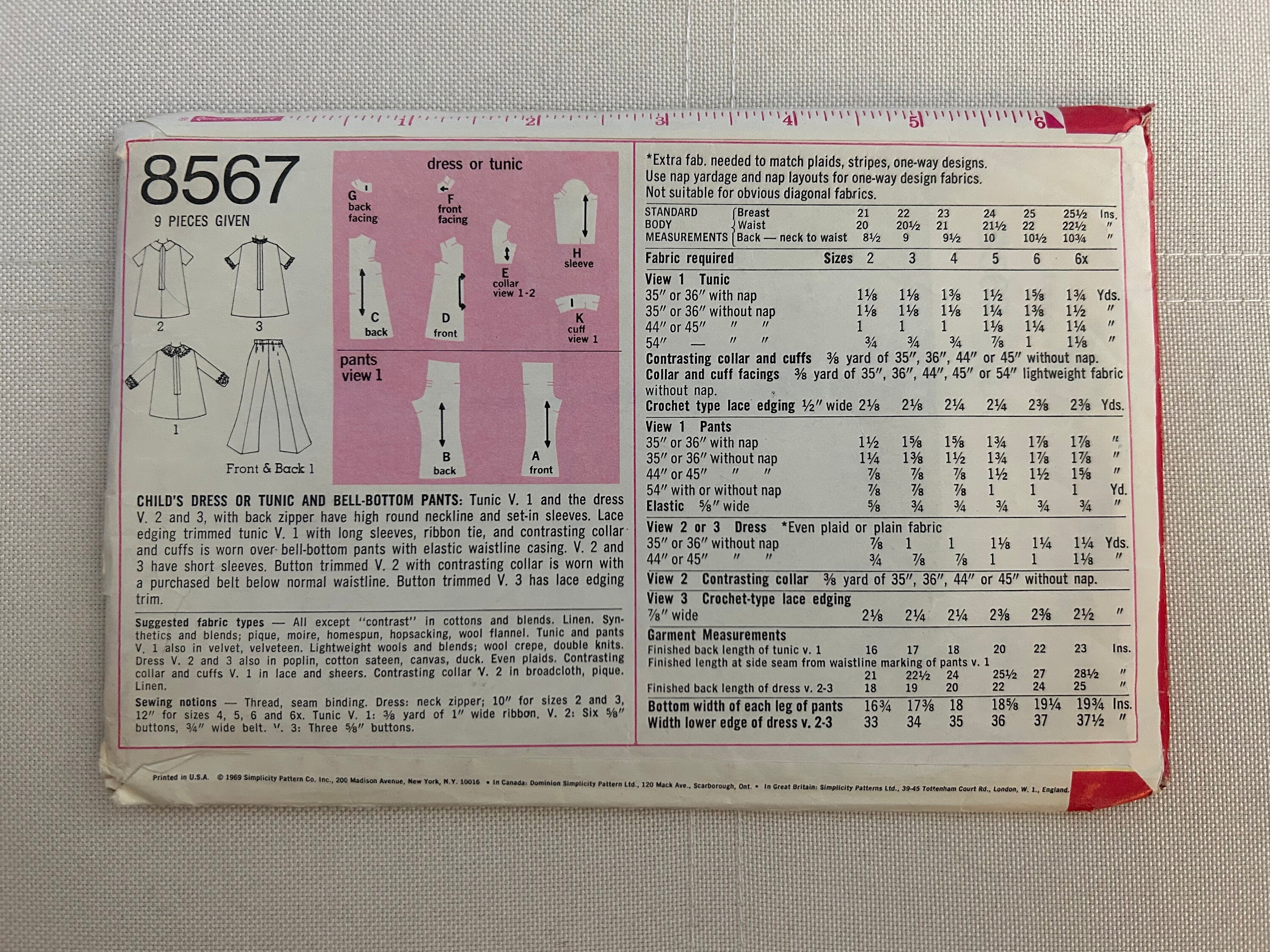 Vintage 1969 Simplicity Sewing Pattern 8567 Child's Dress or Tunic ...