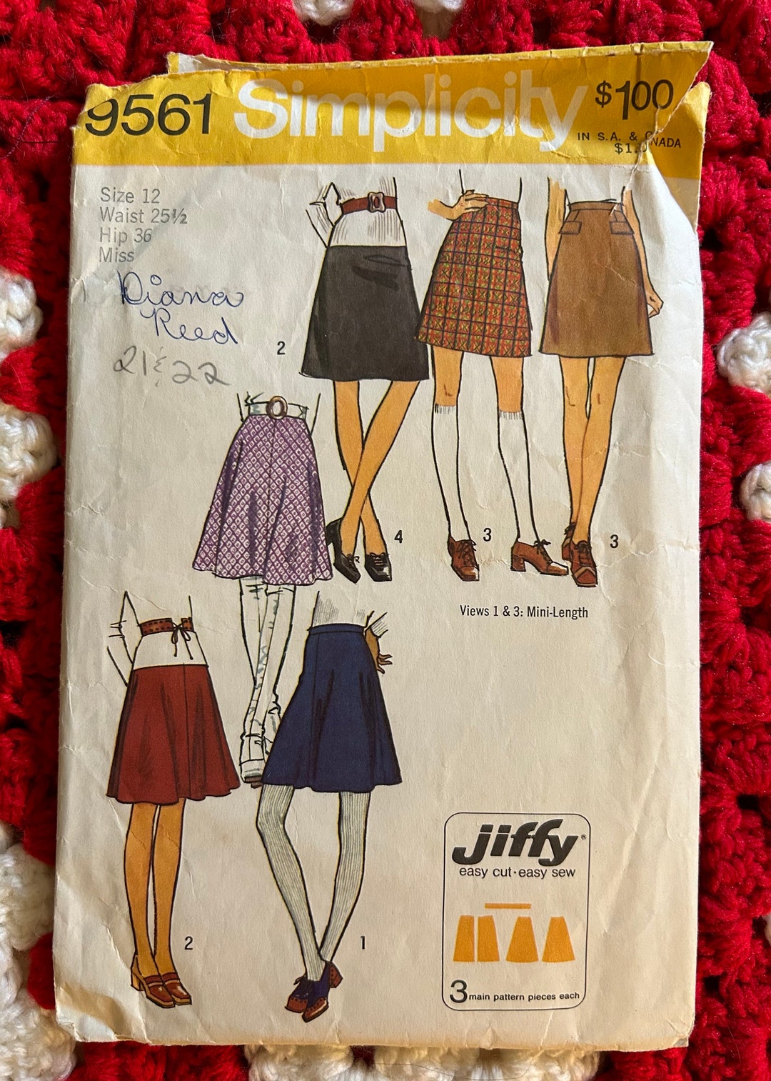 Vintage 1971 Simplicity Sewing Pattern 9561 Misses' Jiffy Set of Skirts ...