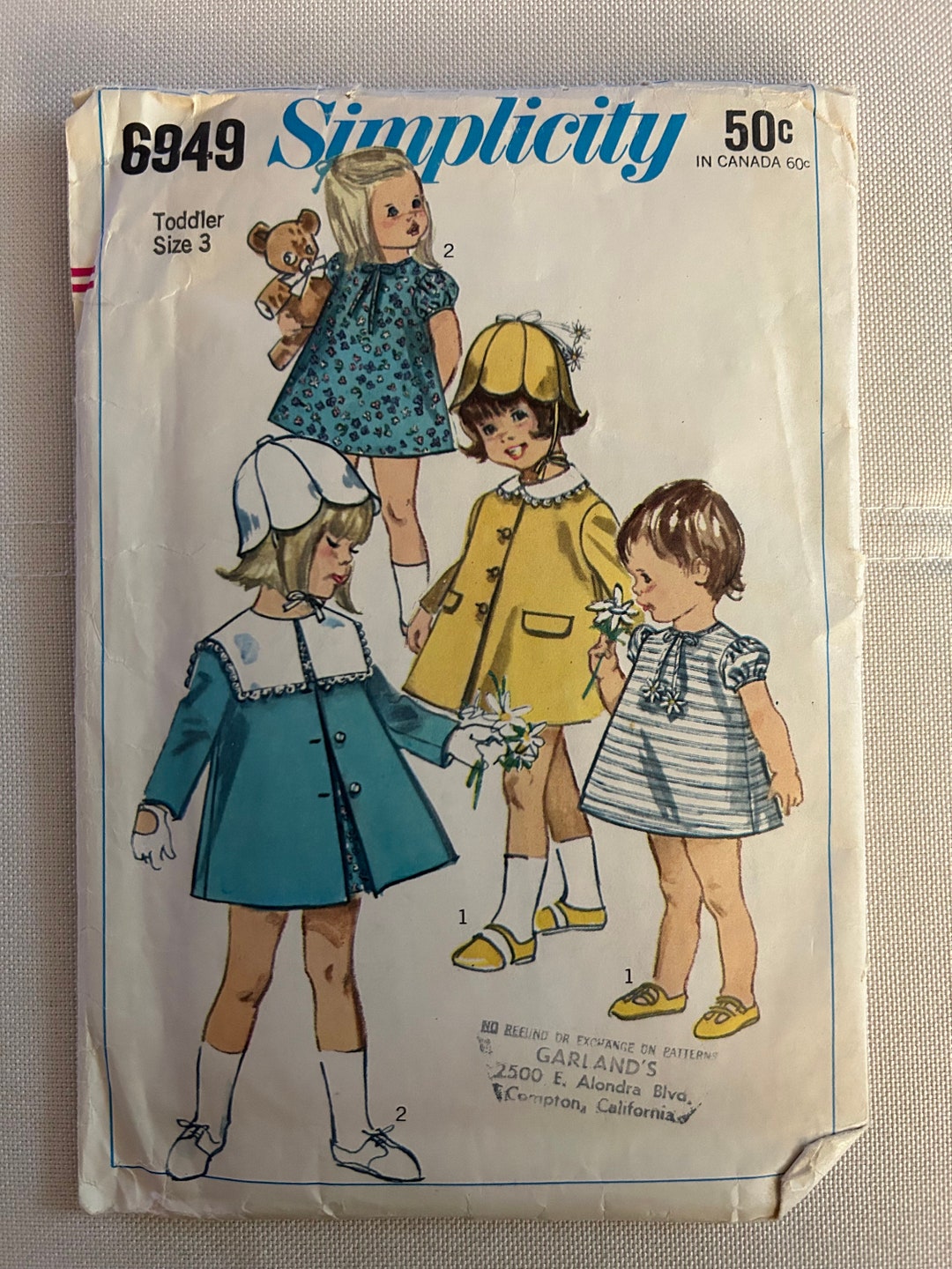 Vintage 1966 Simplicity Sewing Pattern 6949 Toddler’s One Piece Dress ...