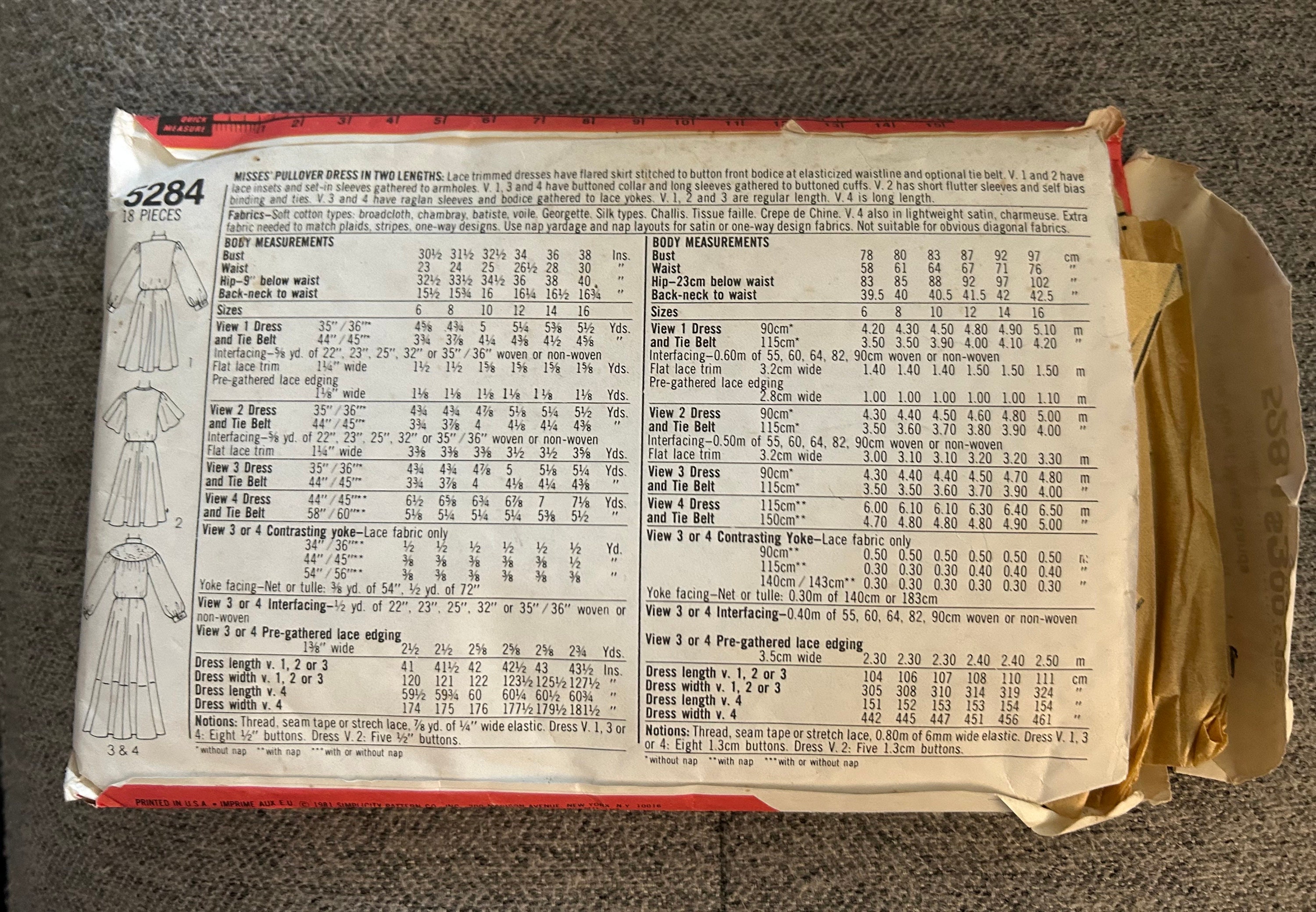 Vintage 1981 Simplicity Sewing Pattern 5284 Misses' - Etsy