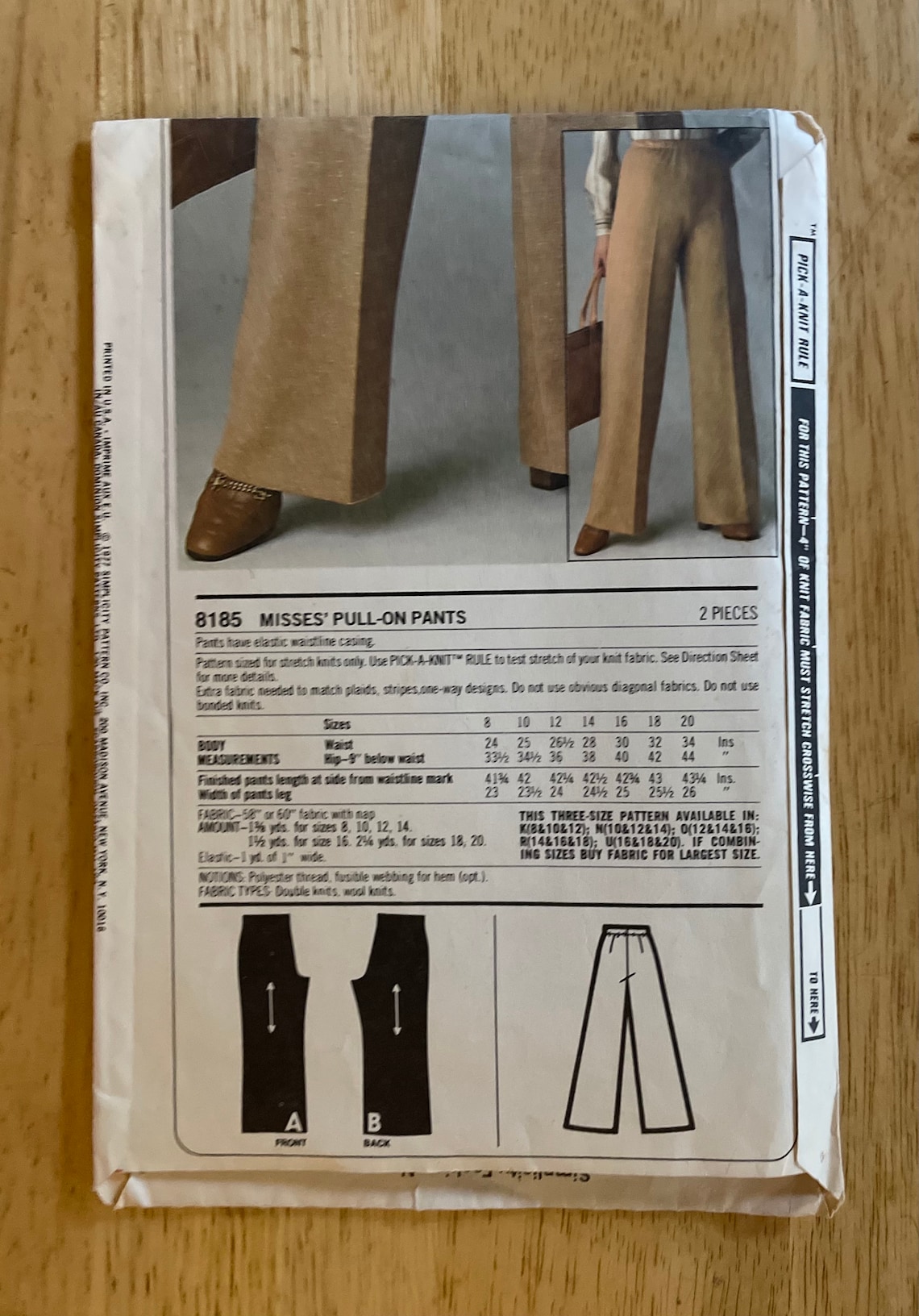 Vintage 1977 Simplicity ESP Sewing Pattern 8185 Misses' Pull-on Elastic ...