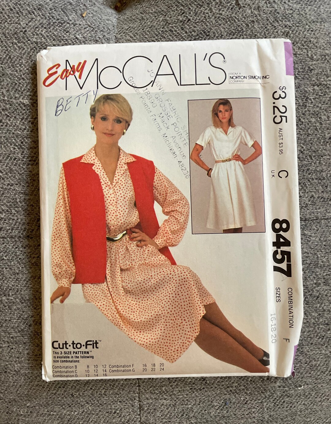 Vintage 1983 Easy Mccall's Sewing Pattern 8457 Misses' Short or Long ...
