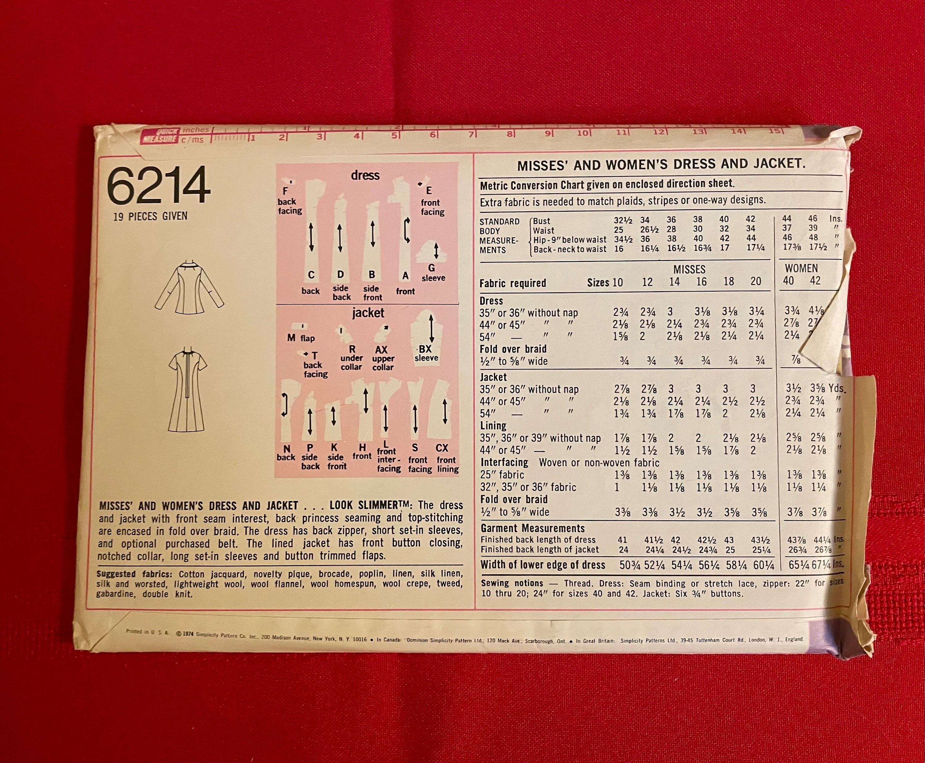Vintage 1973 Simplicity Sewing Pattern 6214 Misses' Look Slimmer Dress ...